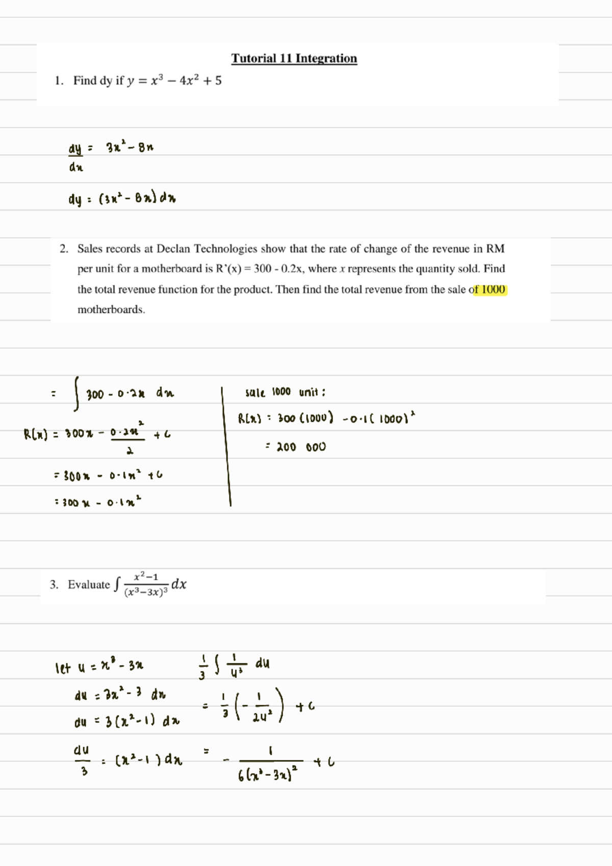 Tutorial 11 Integration 240121 082658 - QUANTITATIVE BUSINESS ANALYSIS - Studocu