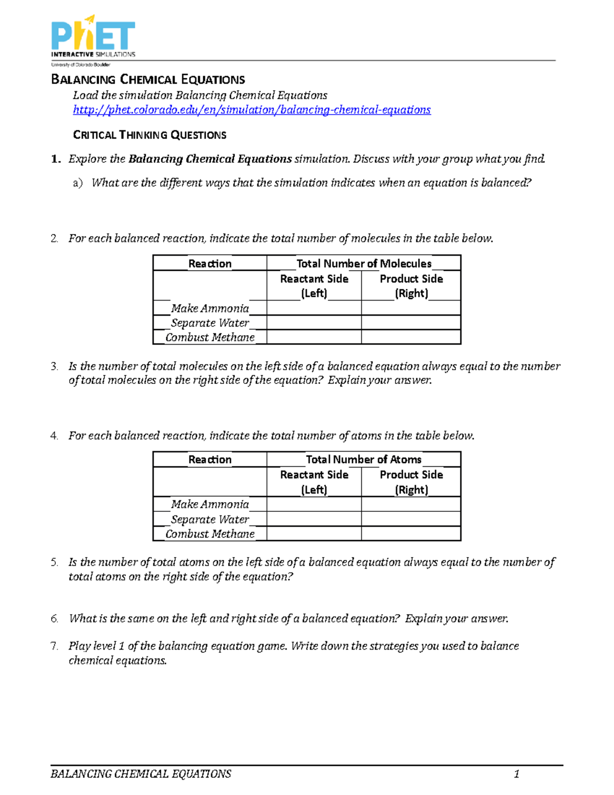 Caleb Lozier - Balancing Chemical Equations Guided Inquiry Student ...