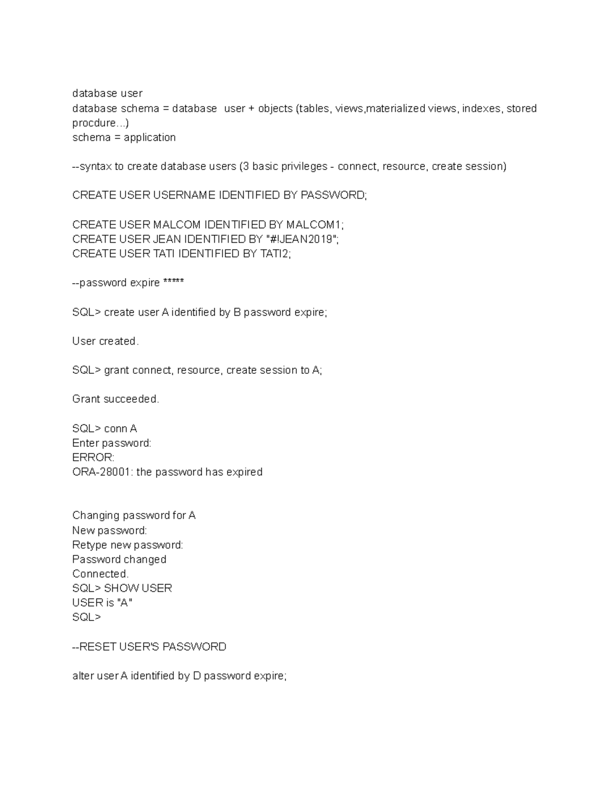 User Management - database user database schema = database user ...