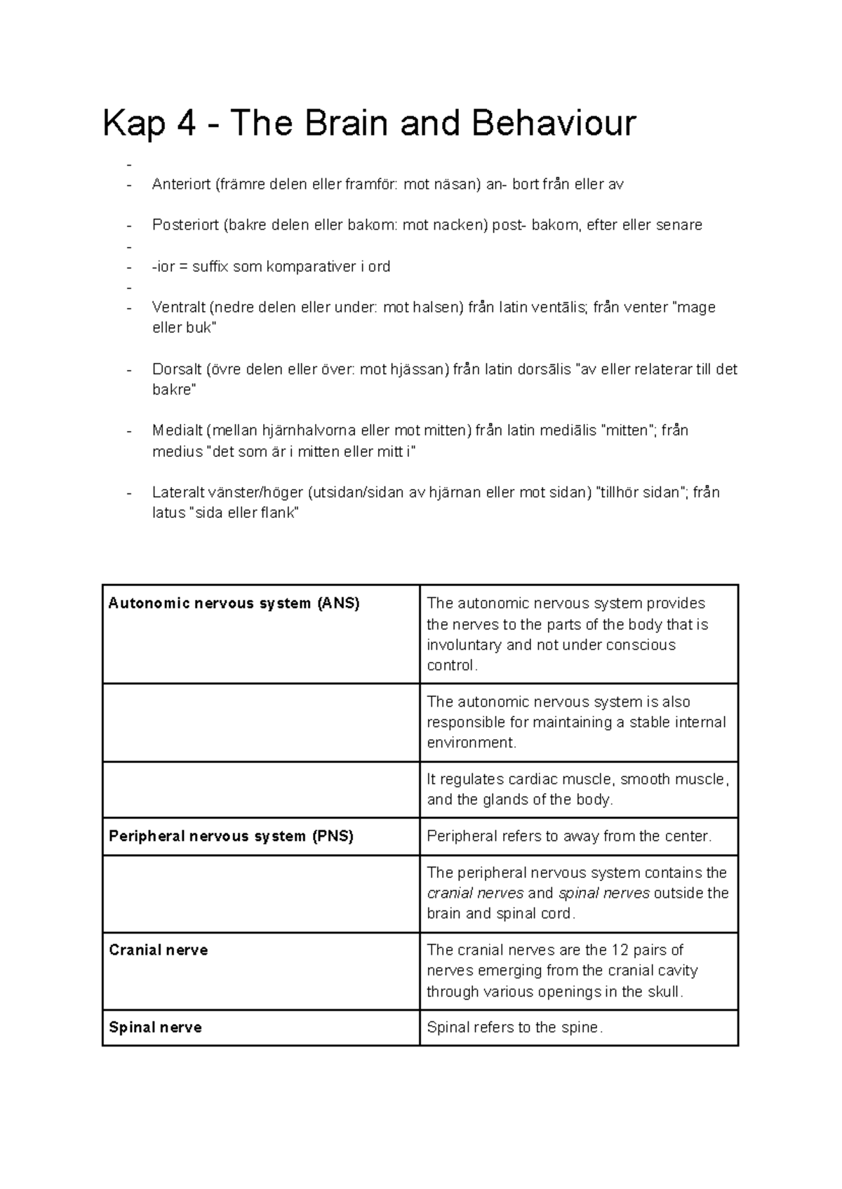 Kap 4 - The Brain and Behaviour - Kap 4 - The Brain and Behaviour ...