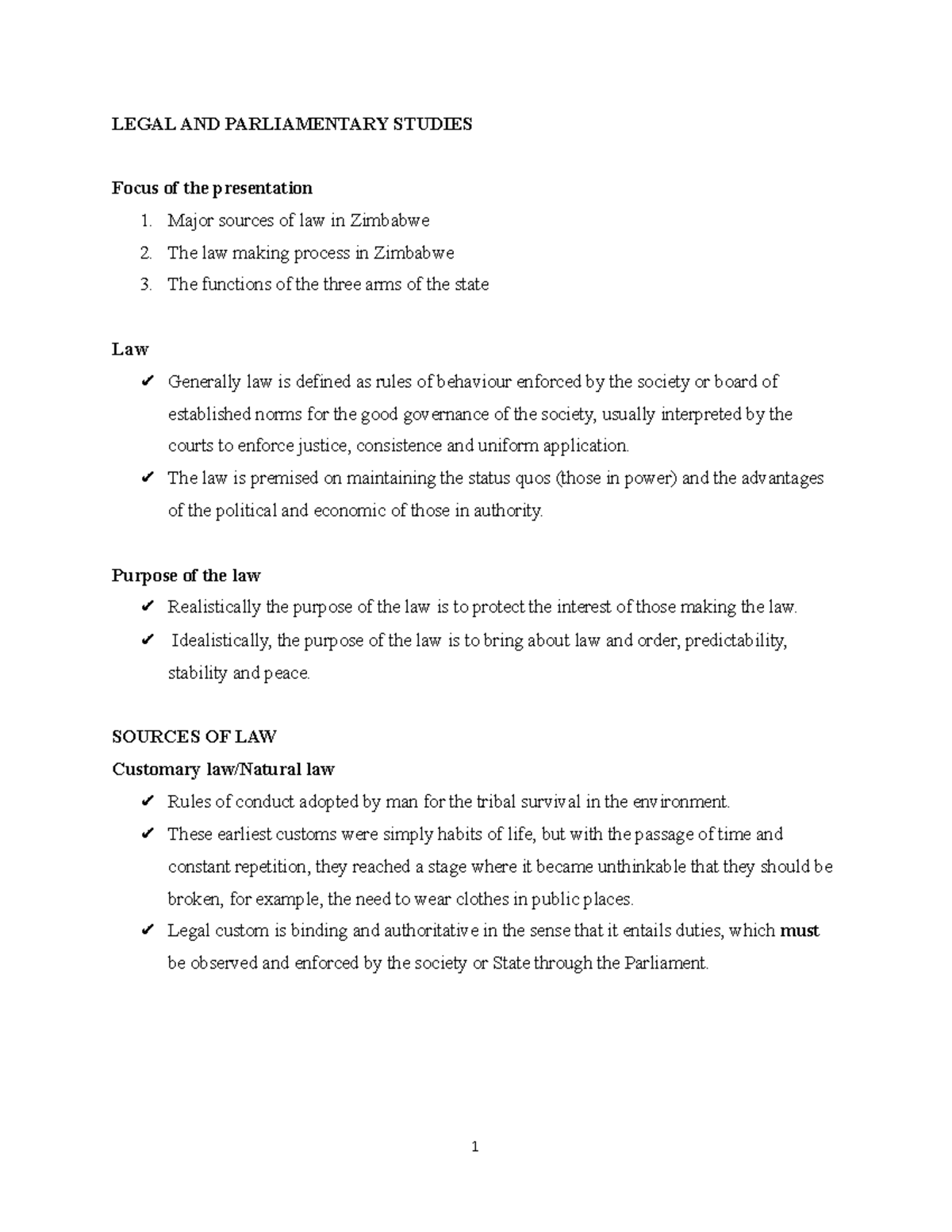 Legal AND Parliamentary Studies - LEGAL AND PARLIAMENTARY STUDIES Focus ...