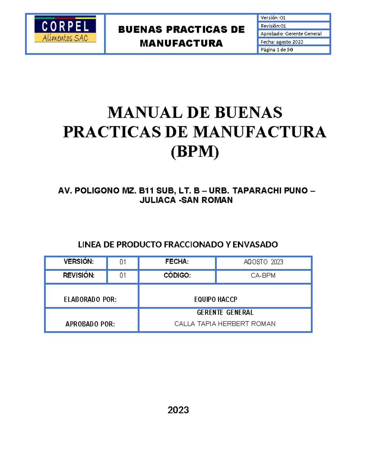 BPM corpel alimentos - BUENAS PRACTICAS DE MANUFACTURA Revisión ...