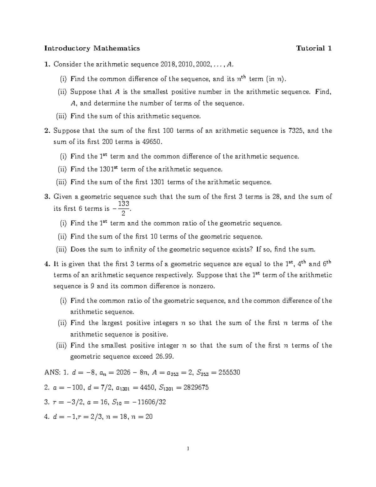 Tutorial 1 Introductory Mathematics Tutorial 1 1 The Arithmetic tutorial-1-introductory-mathematics-tutorial-1-1-the-arithmetic