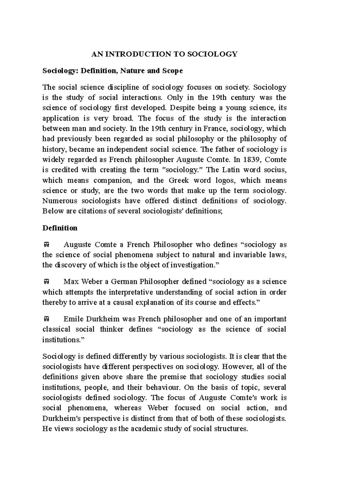 AN Introduction TO Sociology - AN INTRODUCTION TO SOCIOLOGY Sociology ...