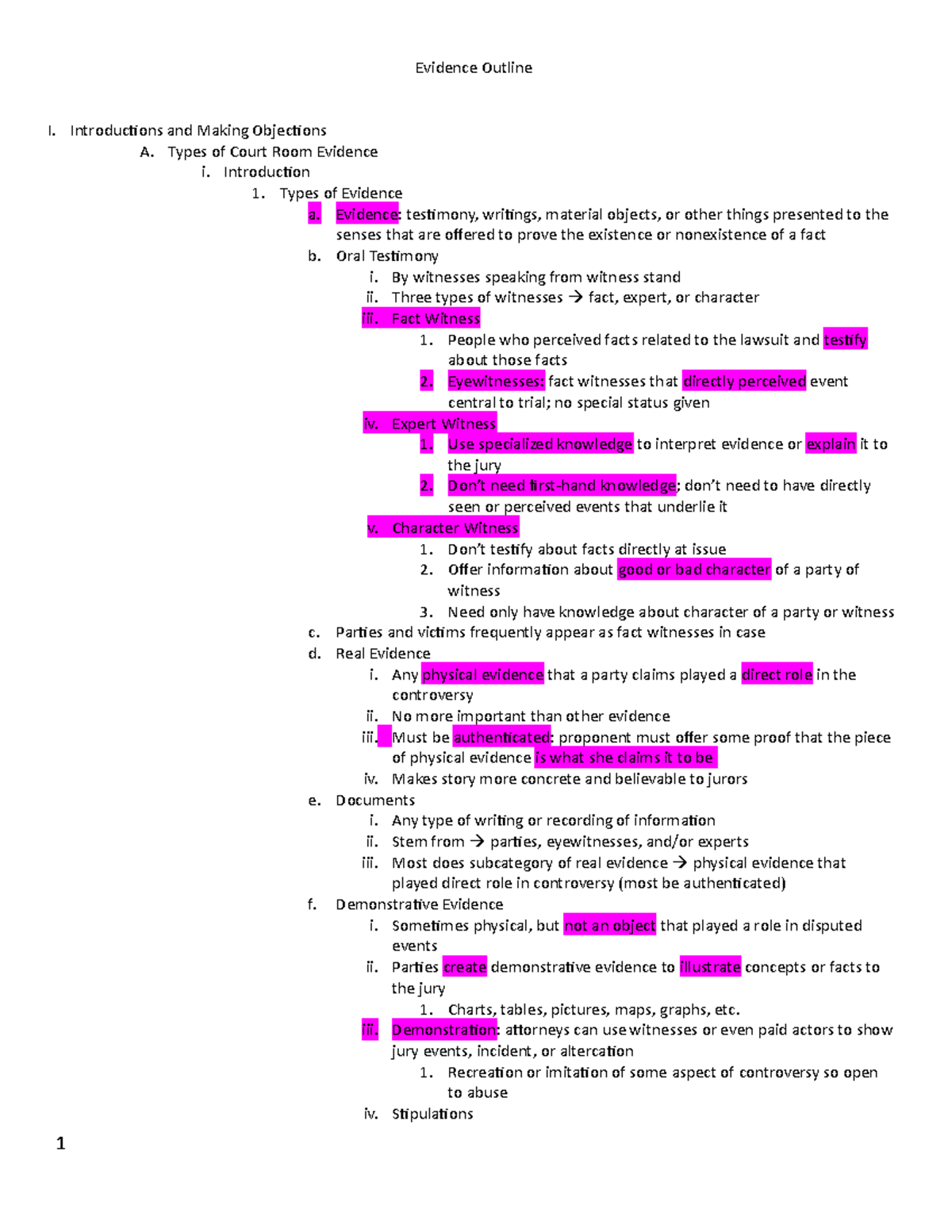 Evidence Outline - Introductions and Making Objections A. Types of ...