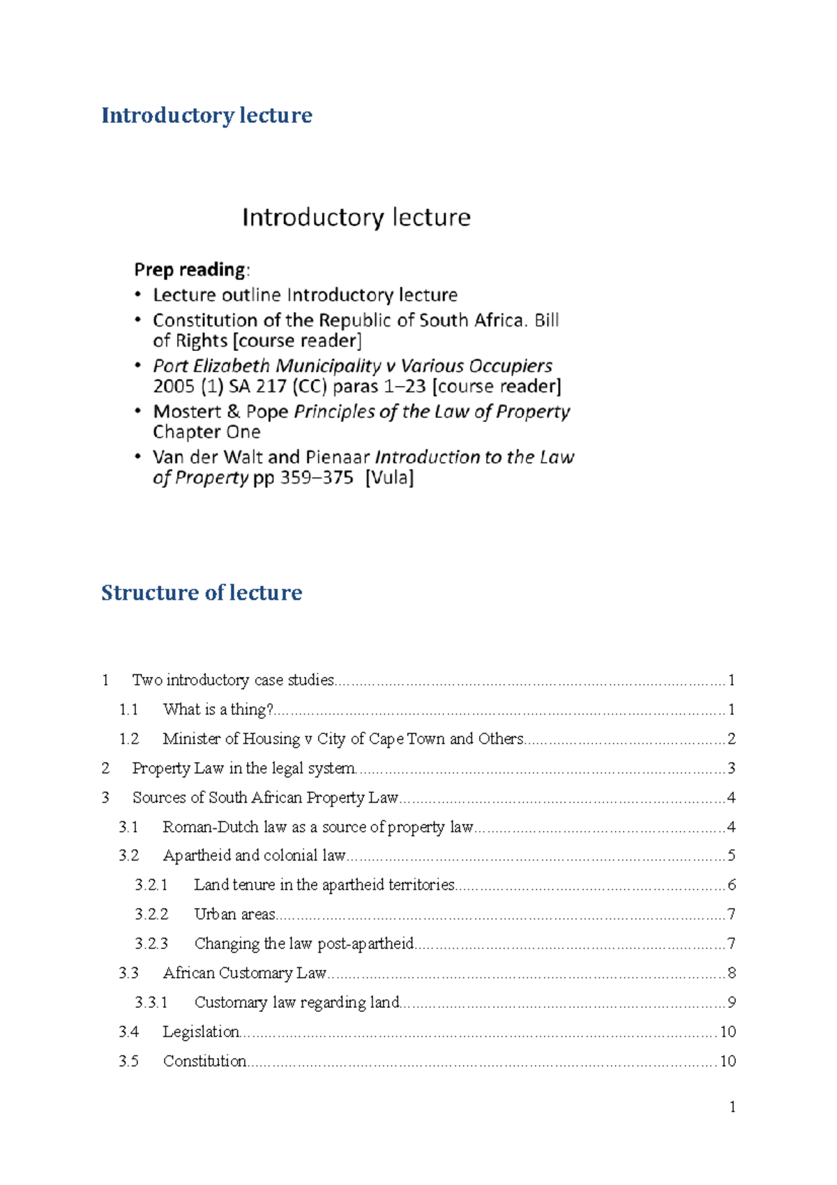 01. Introduction - lecture outline - Structure of lecture 1 Two ...