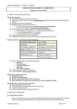 UJ - Operations Management 1B - Studocu