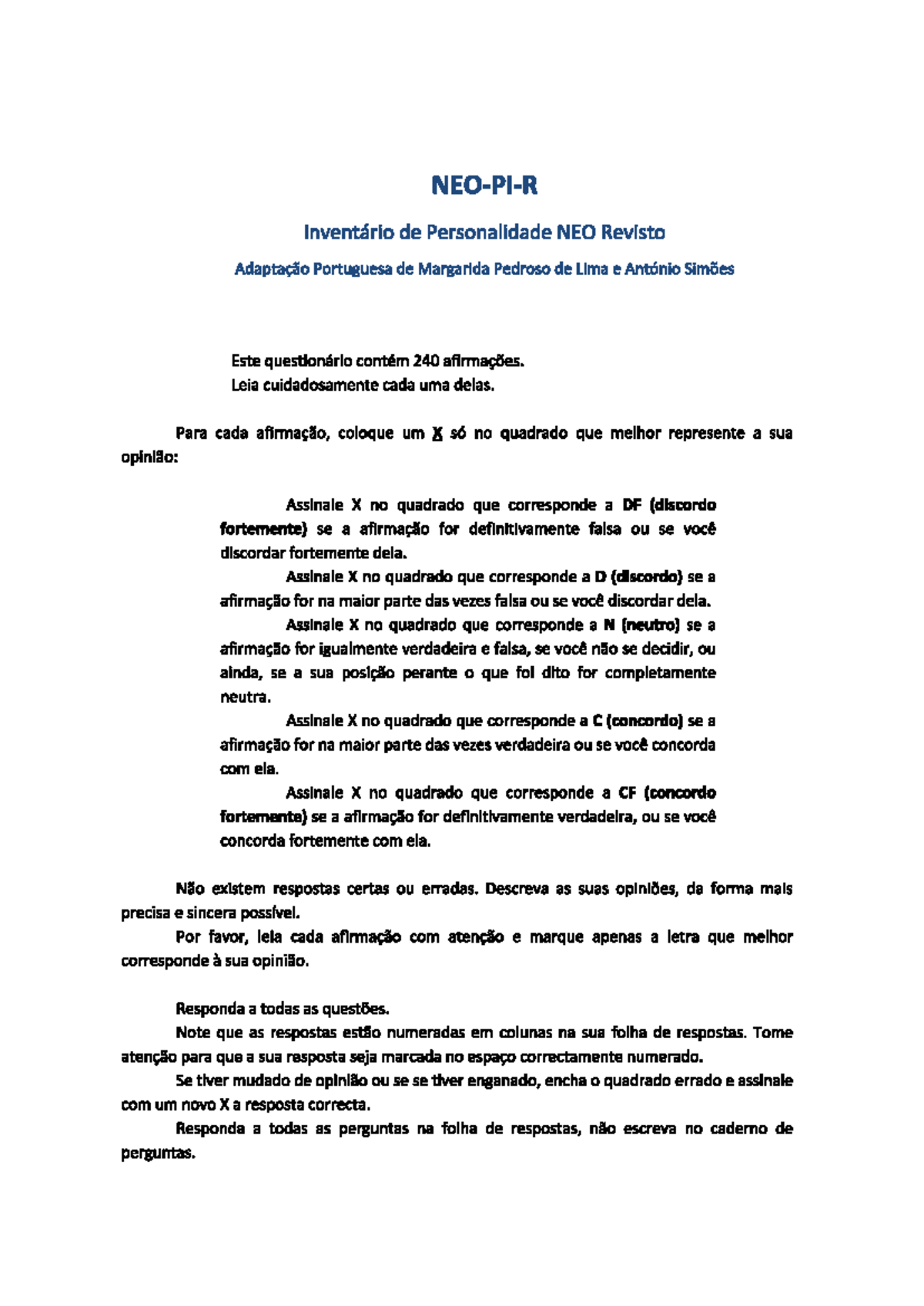 NEO PI R - jnnjon - Inventário de Personalidade NEO Revisto Adaptação ...