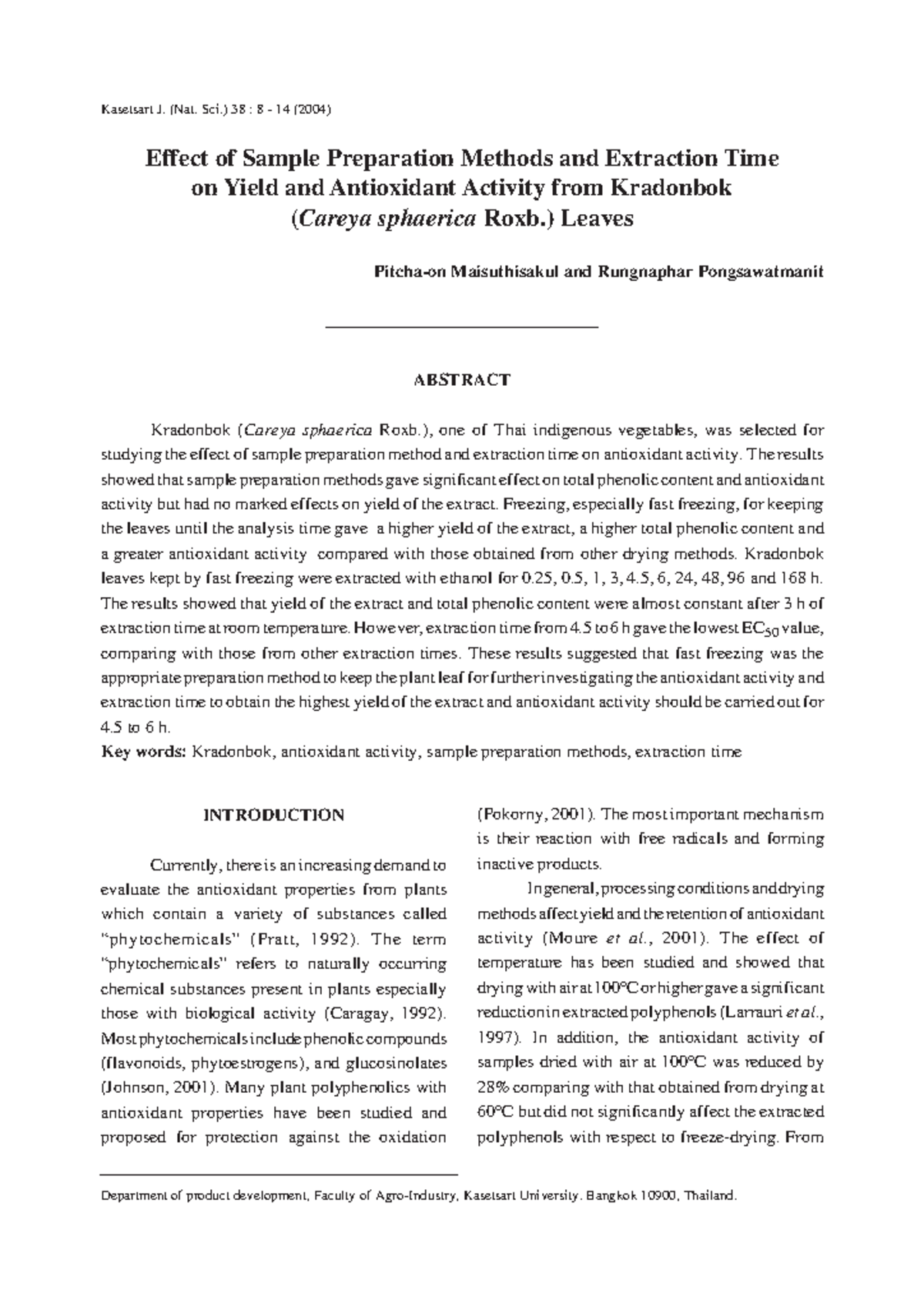 Articulo 9 - Kasetsart J. (Nat. Sci.) 38 : 8 - 14 (2004) Effect of ...