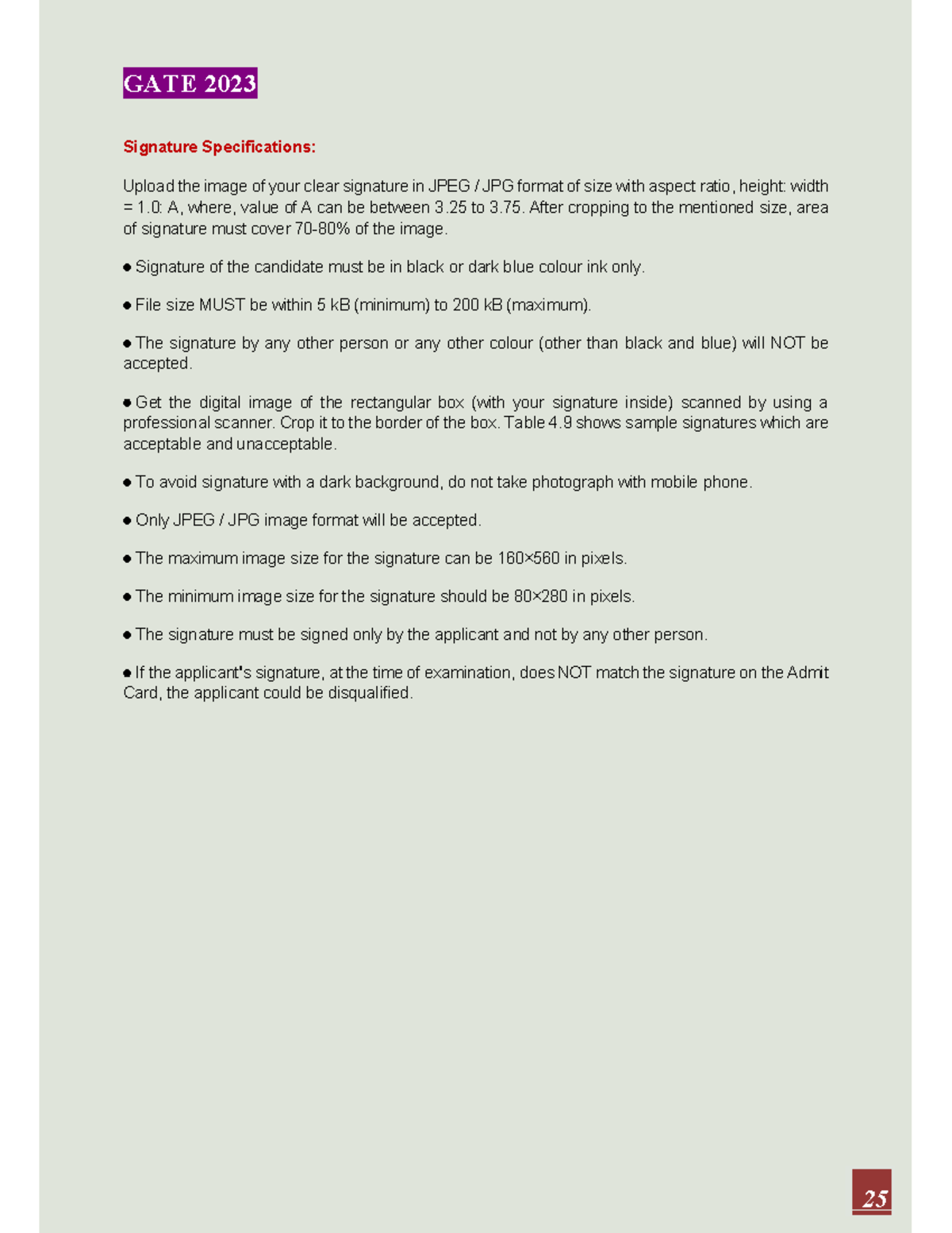 GATE2023 Signature Guidelines - GATE 2023 25 Signature Specifications ...