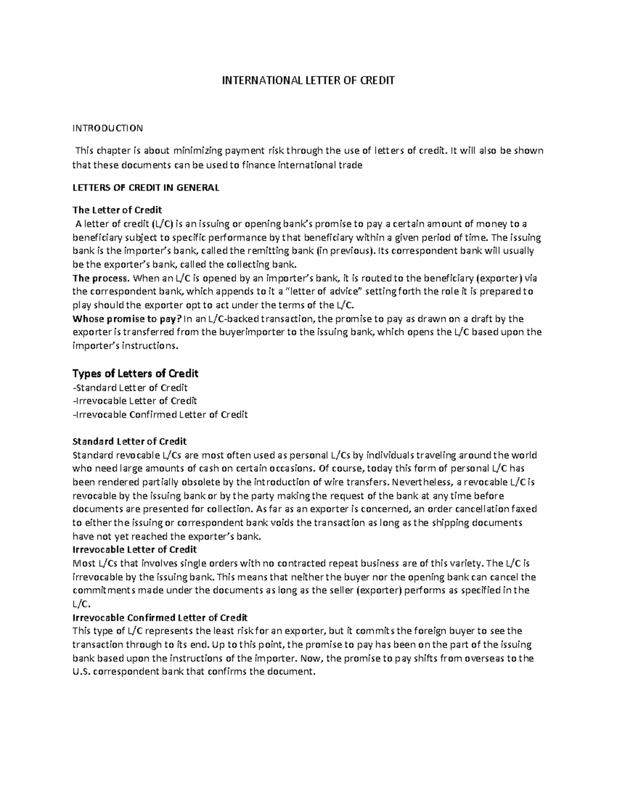 International Letter of Credit - INTERNATIONAL LETTER OF CREDIT ...