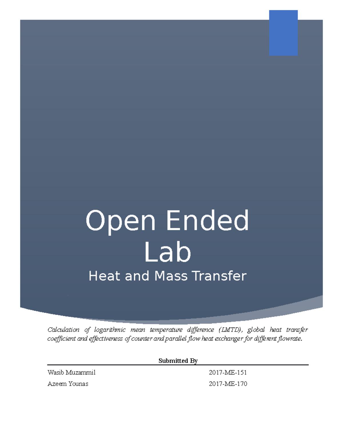 2017-ME-151,170 HMT Lab OEL - Open Ended Lab Heat and Mass Transfer ...