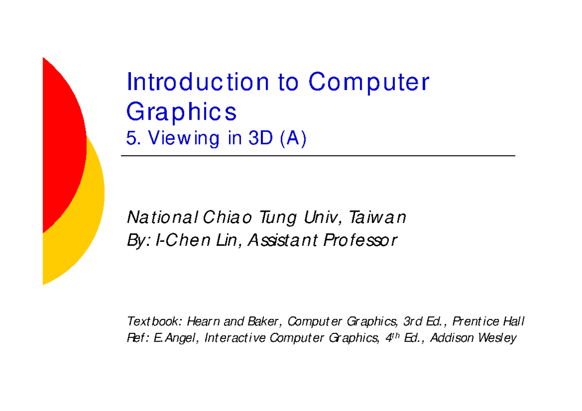 3d Viewing - Lecture notes 1 - Introduction to Computer Graphics 5 ...