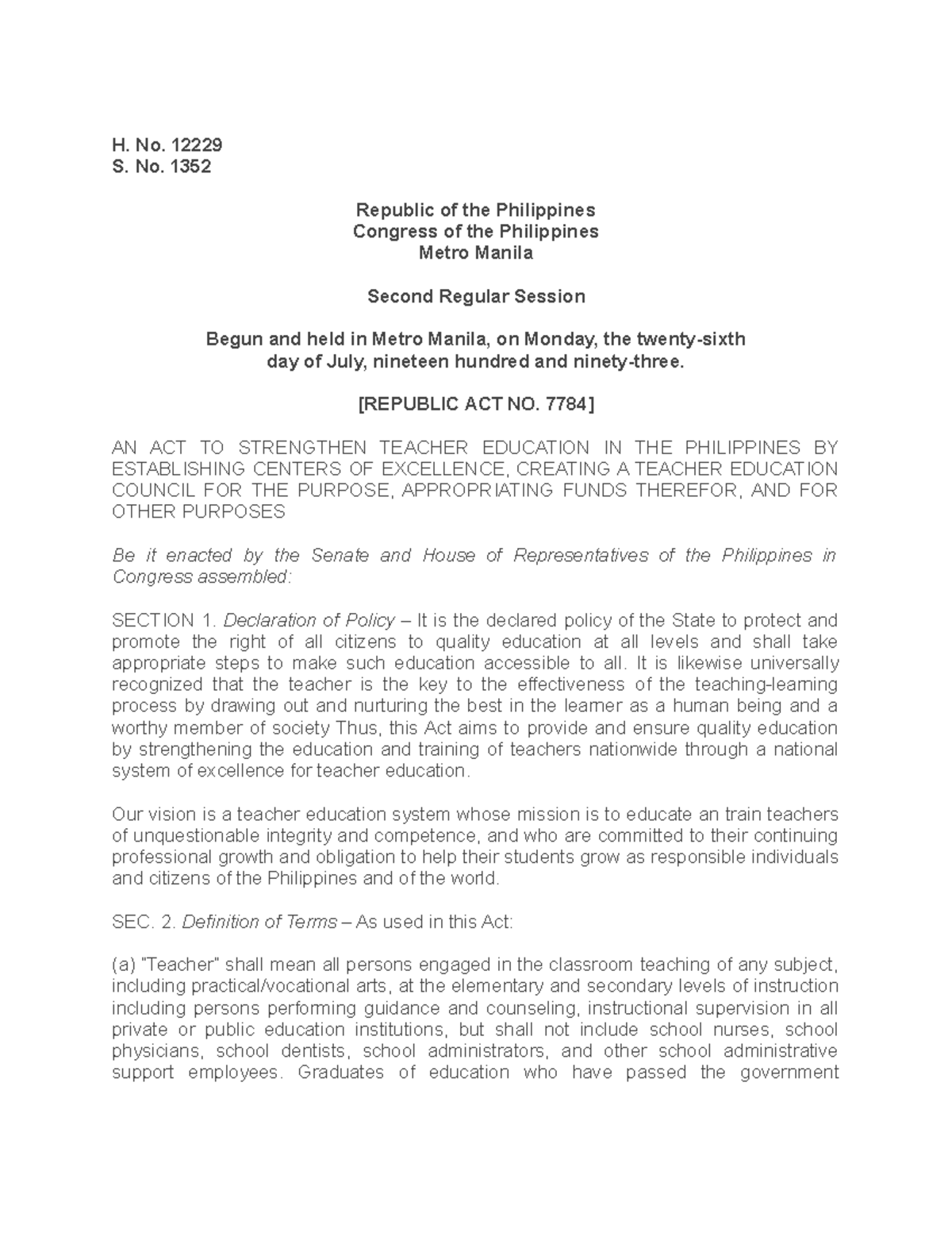 Republic Act No. 7784 - Credits to the Rightful owners of this ...