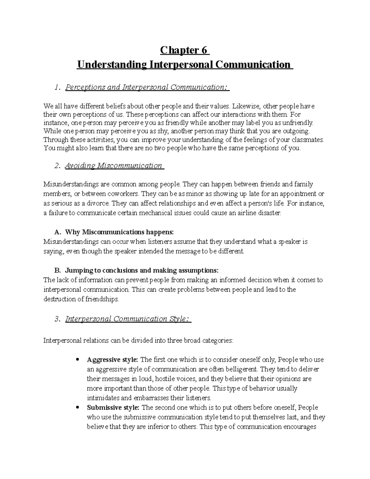 Chapter 6 public speaking - Chapter 6 Understanding Interpersonal ...