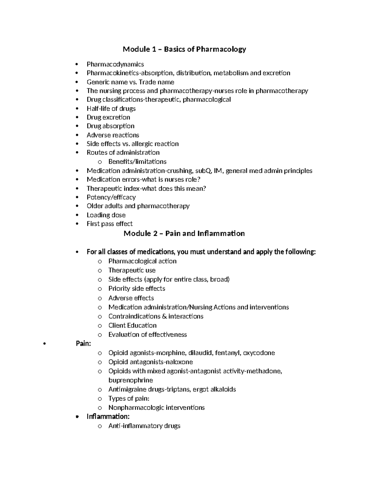 334 exam 1 study guide - Module 1 – Basics of Pharmacology ...