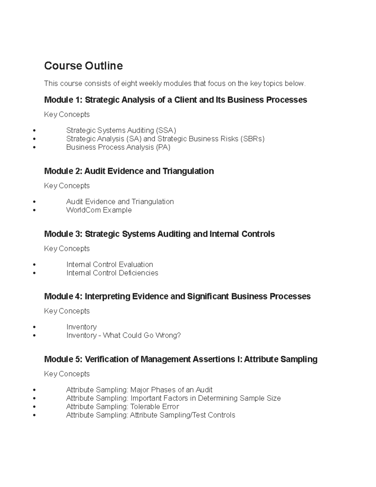 Practice of Audit - fff - Course Outline This course consists of eight ...