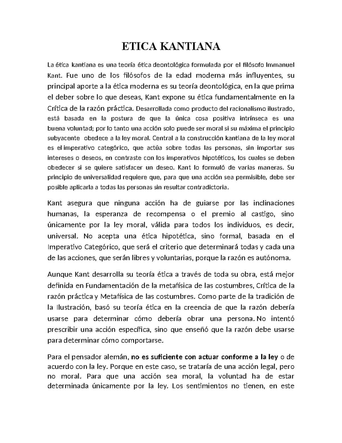 Etica Kantiana - ETICA KANTIANA La ética kantiana es una teoría ética ...