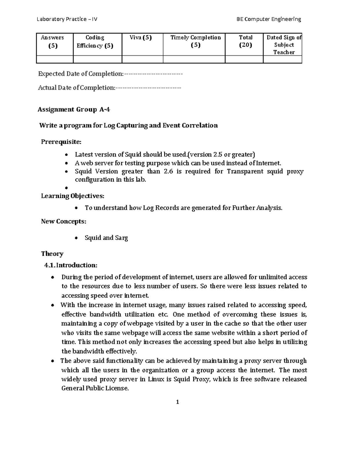 Assignment 4 log captuering 1 - Answers (5) Coding Efficiency (5) Viva (5) Timely Completion (5 ...