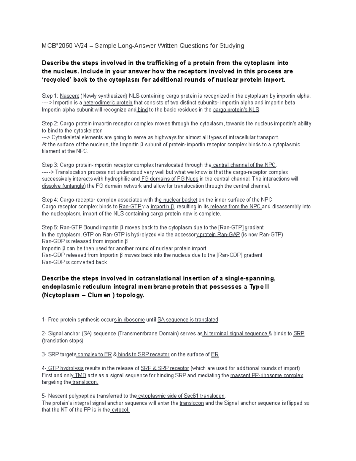 MCB Exam Study - ALL questions answered - MCB*2050 W24 – Sample Long ...