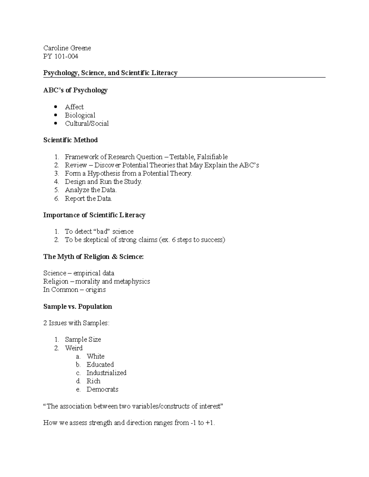 PY 101 Lecture 3 - Psych & Science - Caroline Greene PY 101- Psychology ...