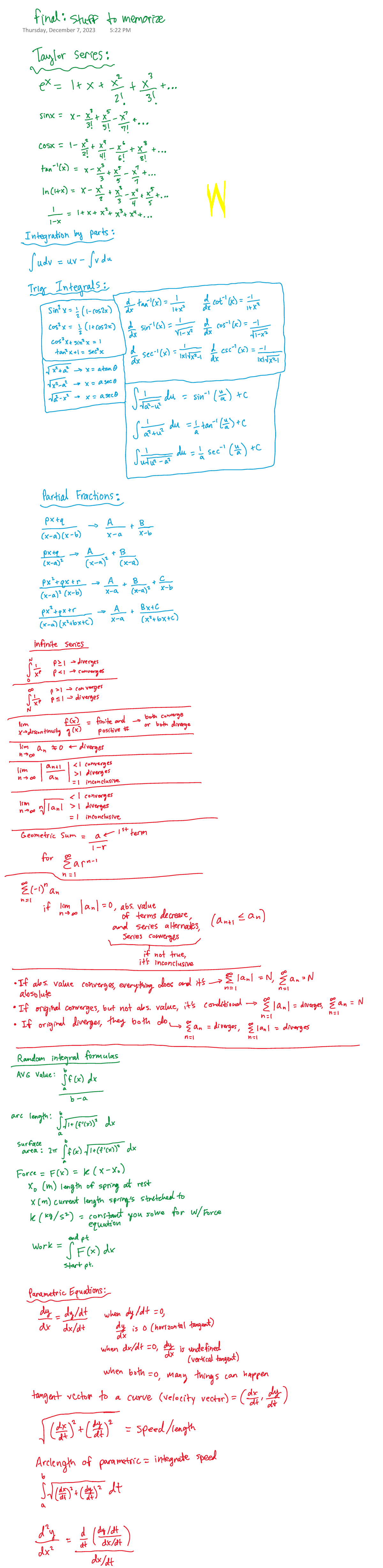MATH 231 Final Notes Sheet - MATH 231 - Thursday, December 7, 2023 5:22 ...