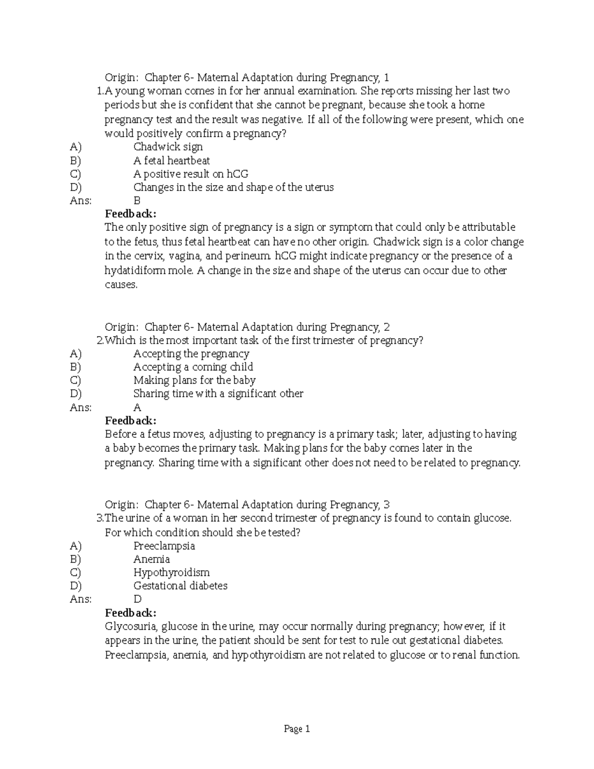 Chapter 6 quiz - Test - Origin: Chapter 6- Maternal Adaptation during ...