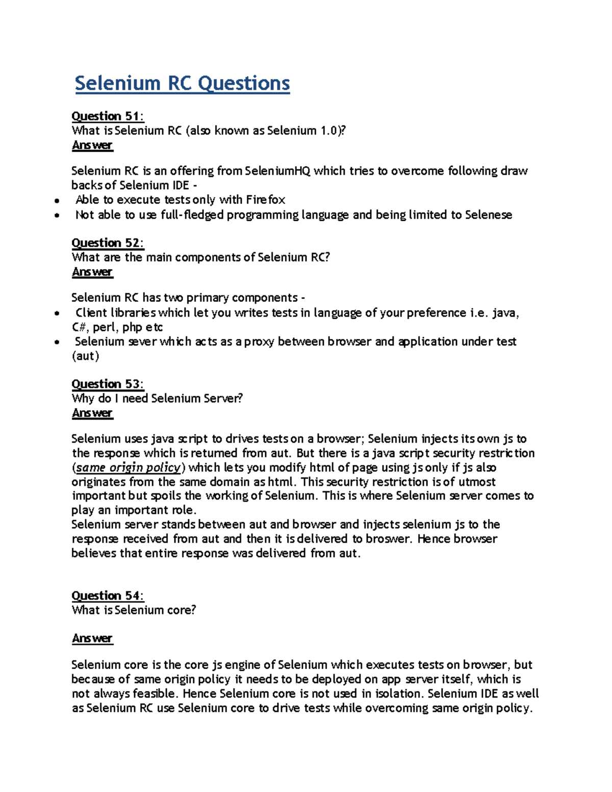 Selenium RC Questions - Web Testing - Selenium RC Questions Question 51 ...