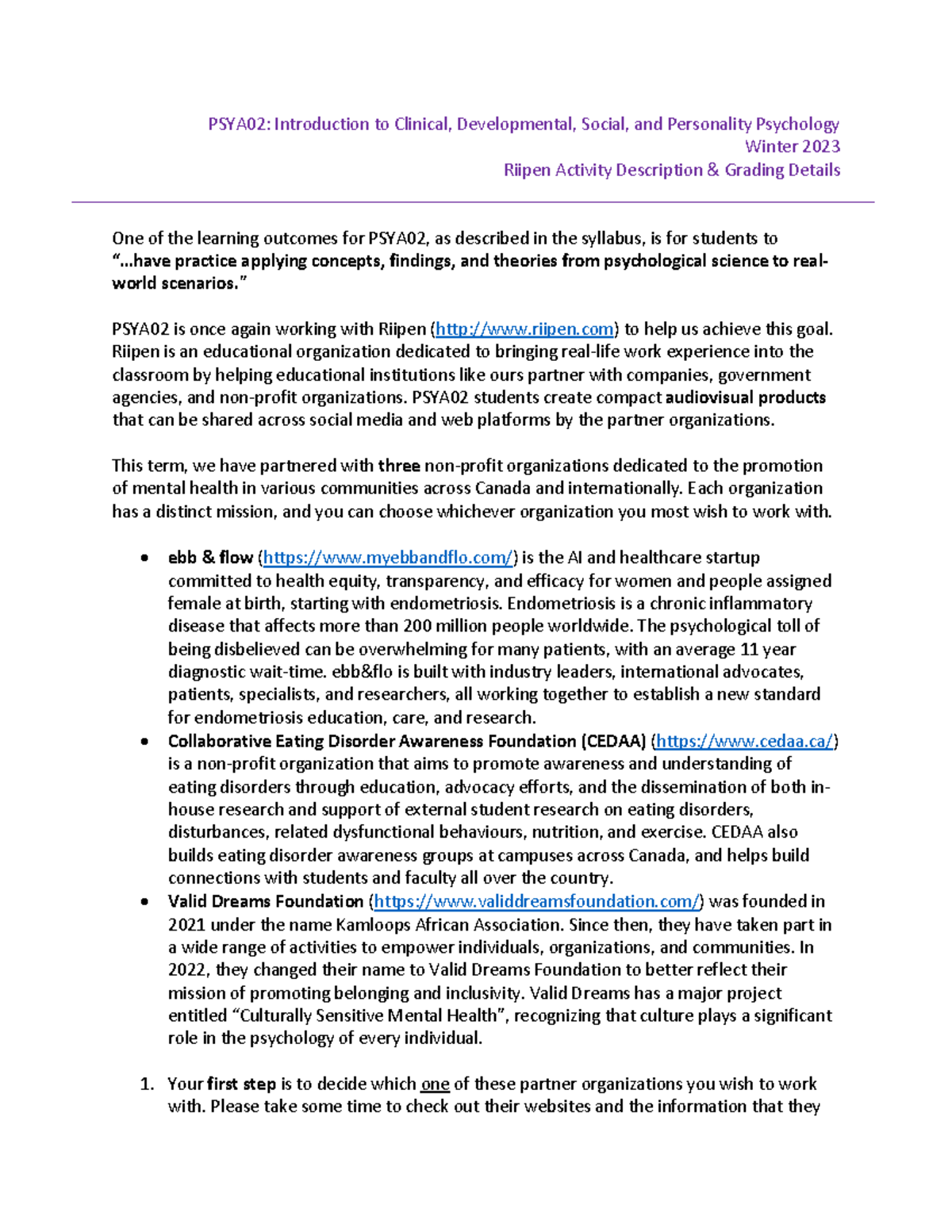 2023W PSYA02 Riipen Description - PSYA02: Introduction to Clinical, Developmental, Social, and ...