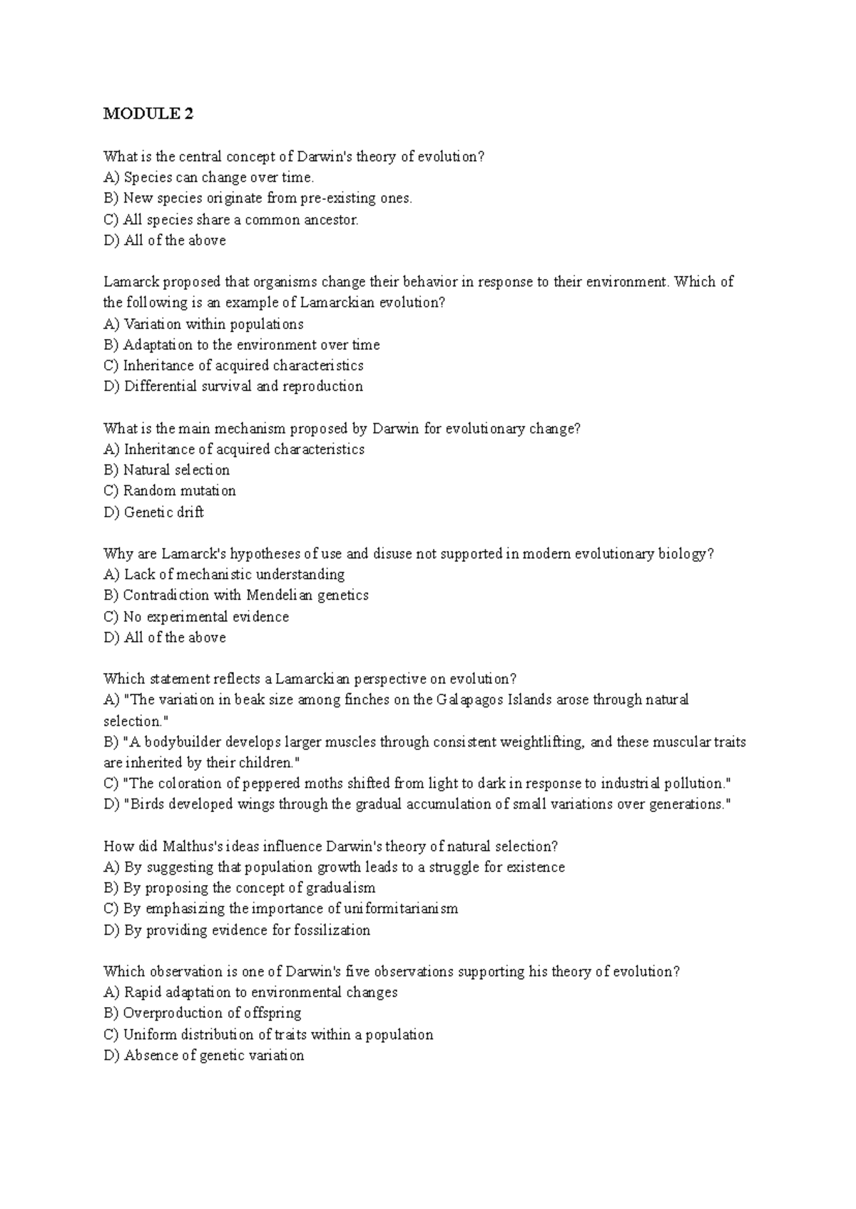 BIO1001 MC exam practice - MODULE 2 What is the central concept of ...