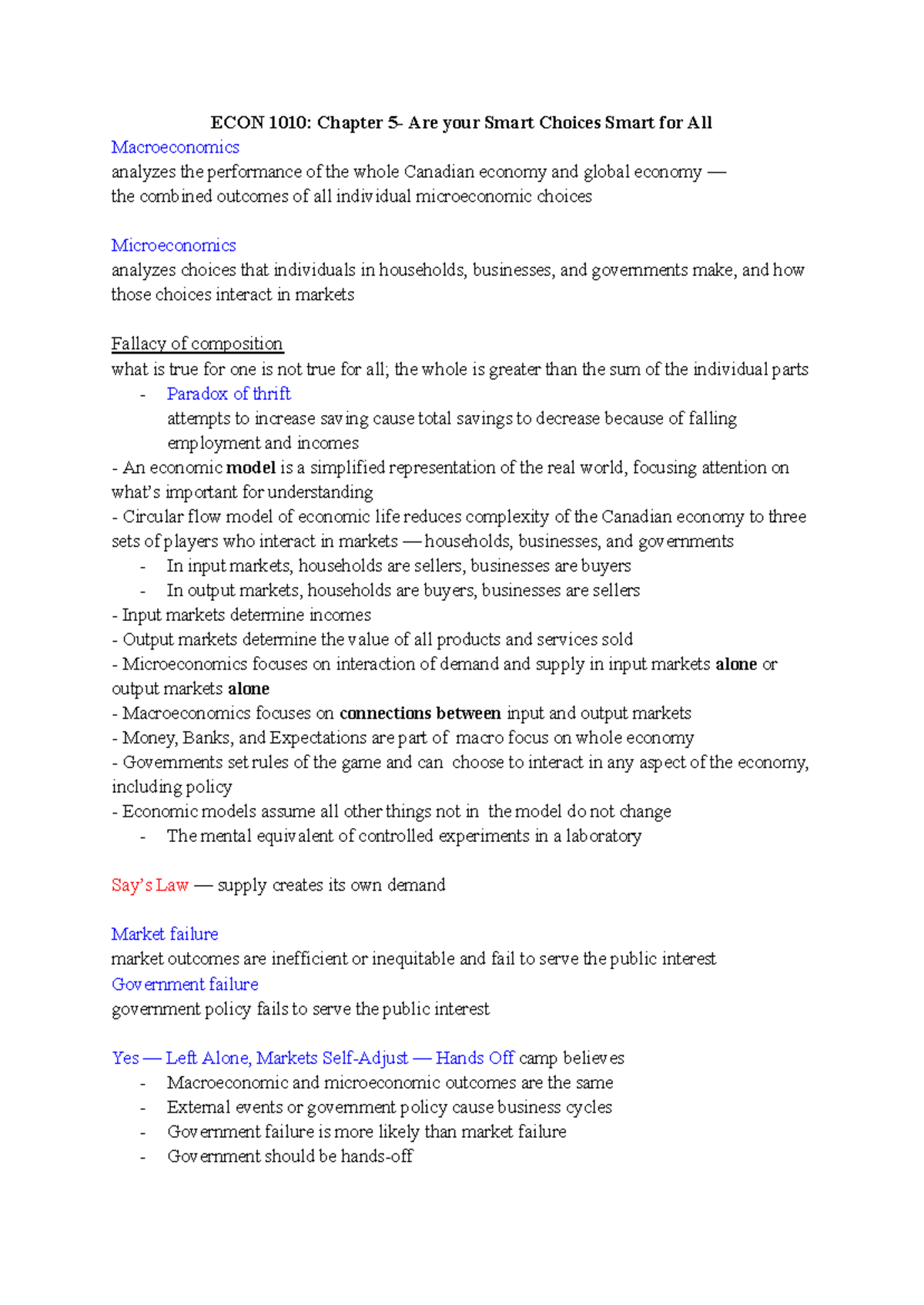 ECON 1010 Chapter 5- Are your Smart Choices Smart for All - Studocu