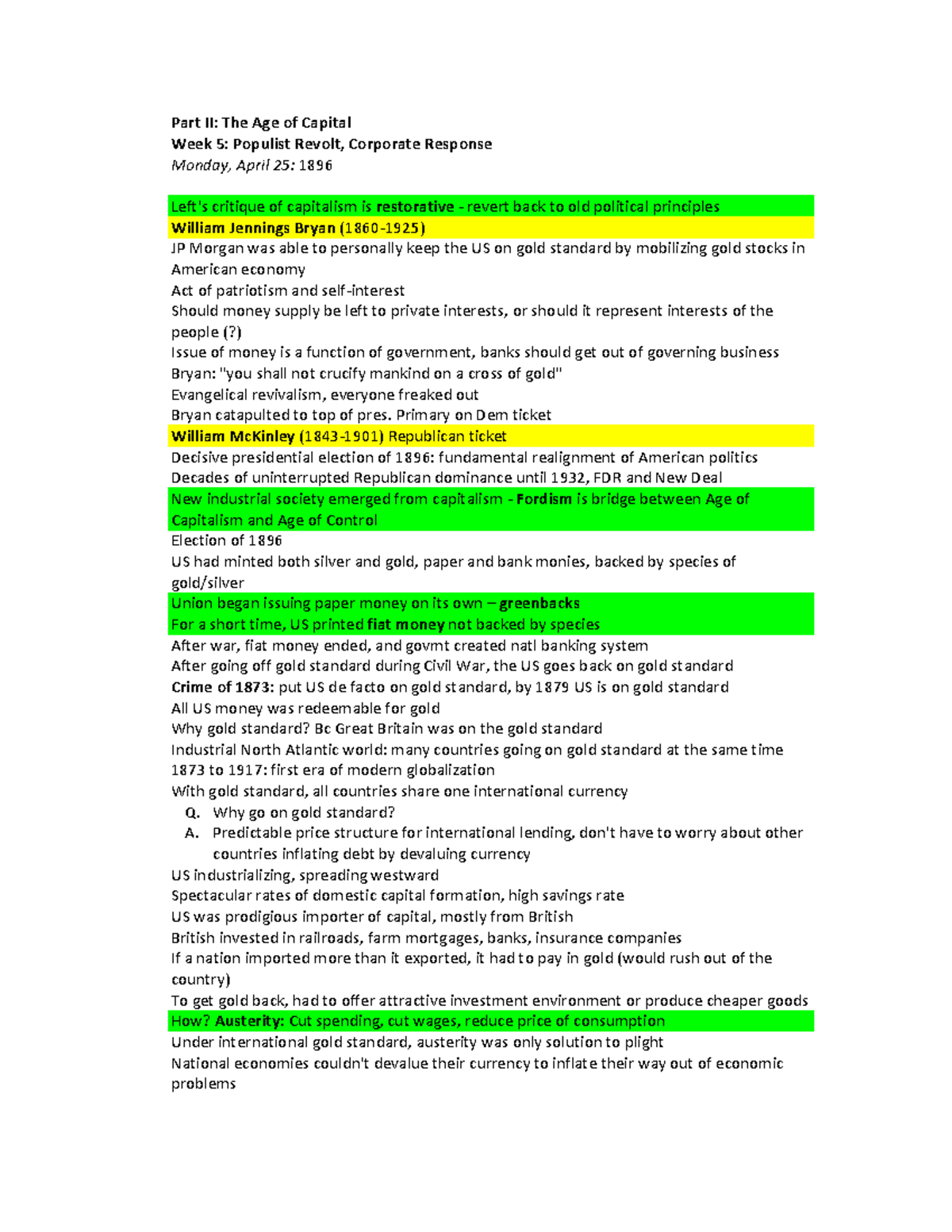 Populist Revolt, Corporate Response - Lecture notes 9 - Part II: The ...
