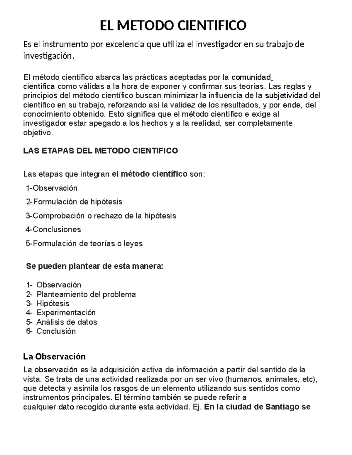 EL Metodo Cientifico 1 - método científico - EL METODO CIENTIFICO Es el ...