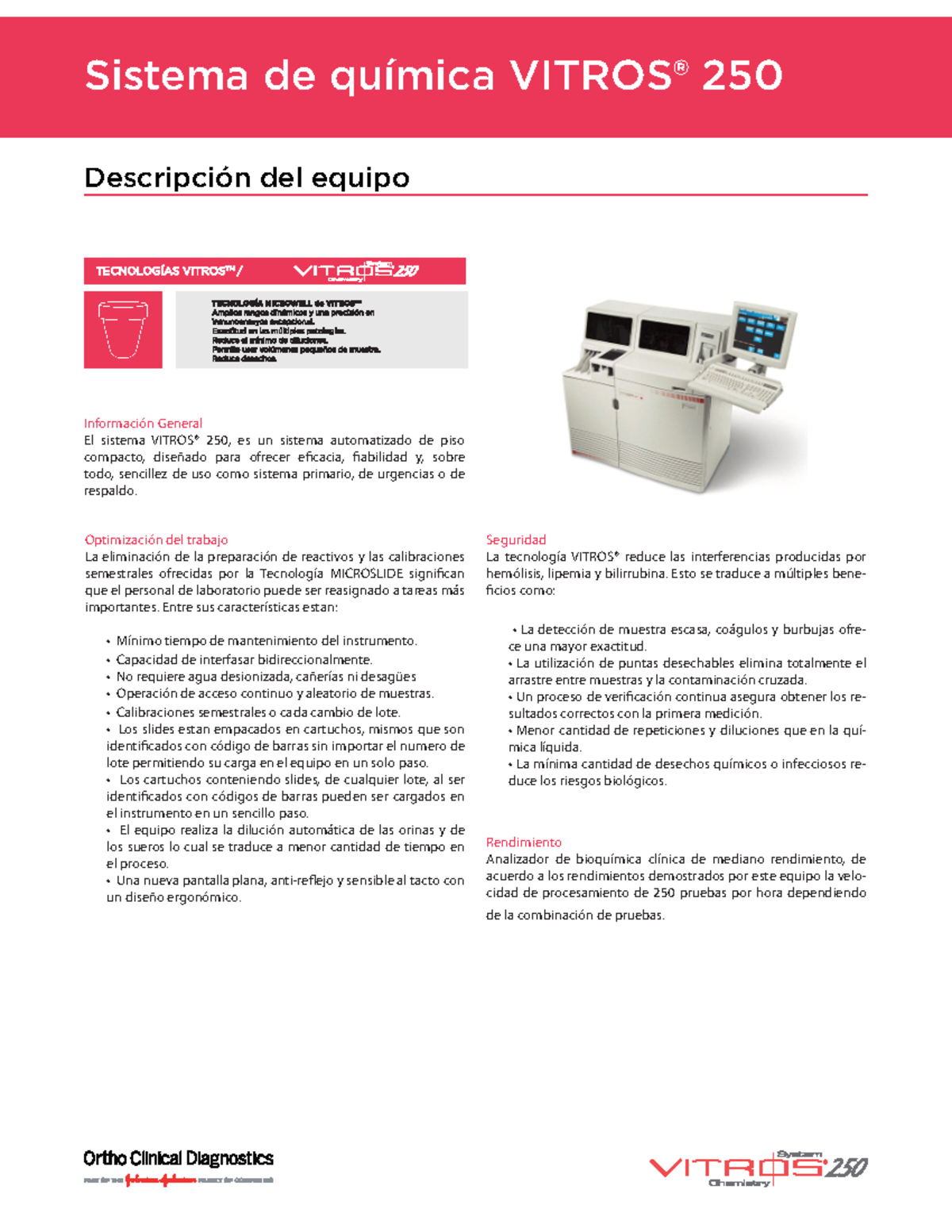 Vitros 250 - Datos - Sistema de química VITROS® 250 Descripción del ...