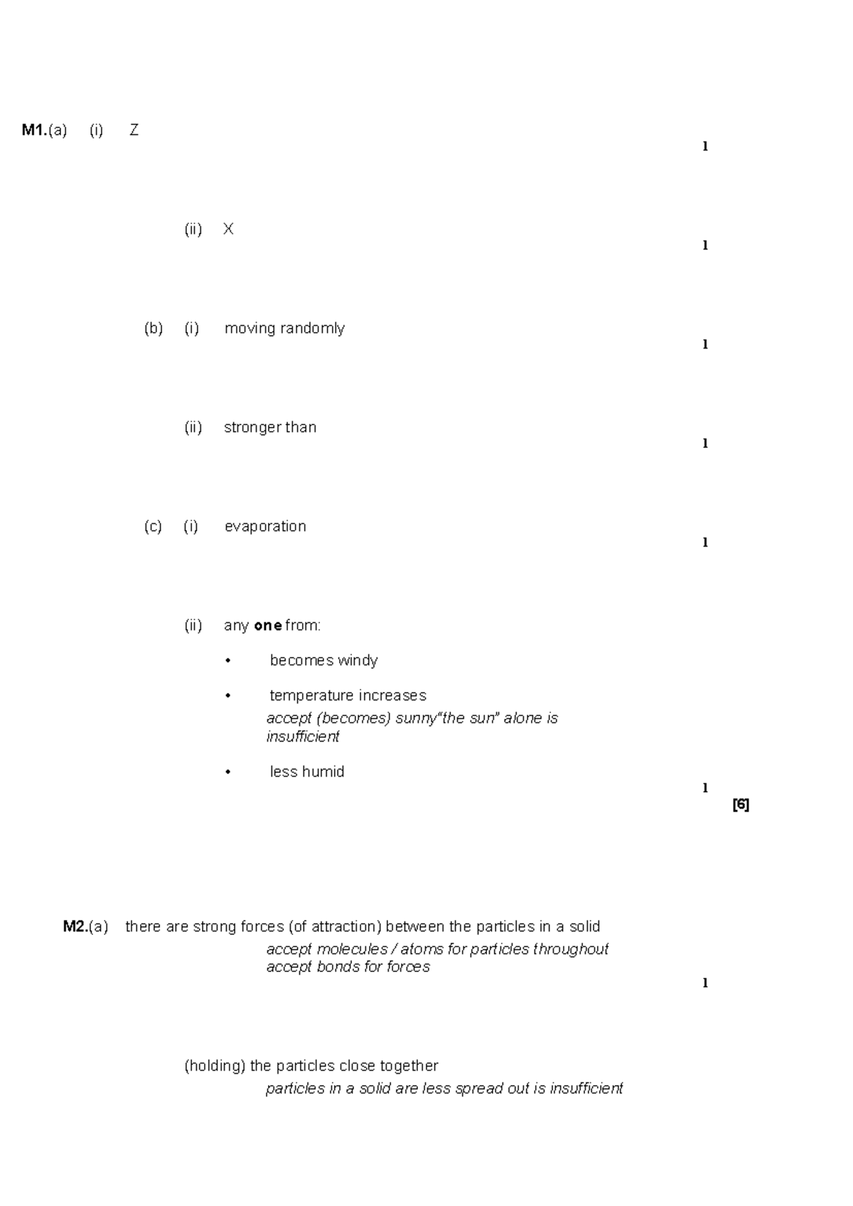P6 molecules and matter mark scheme - M1.(a) (i) Z 1 (ii) X 1 (b) (i ...
