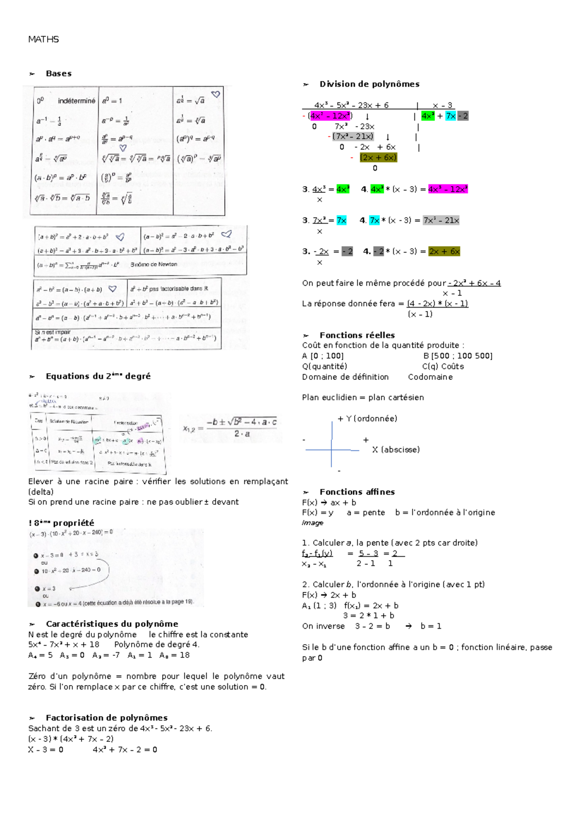 Maths - Fiche d'examen - MATHS Bases Equations du 2ème degré Elever à ...