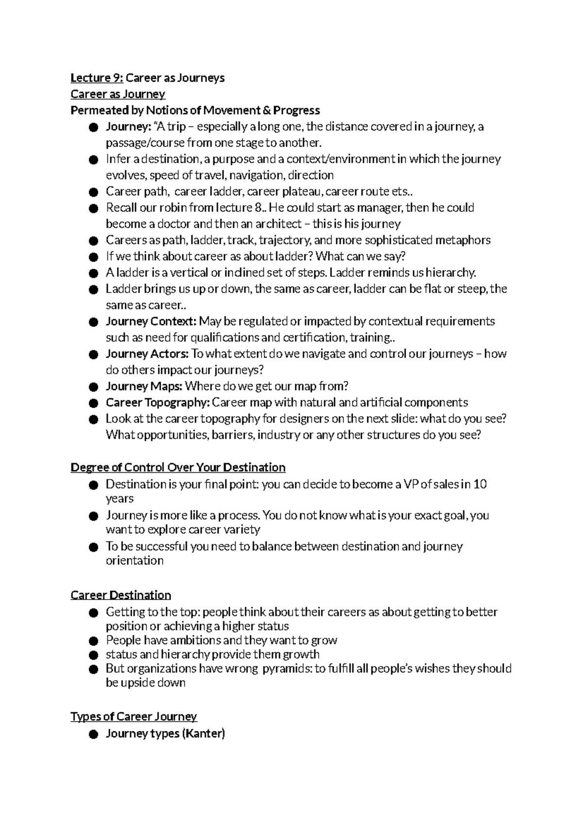 Career Management - Lecture 9 - Lecture 9: Career as Journeys Career as ...