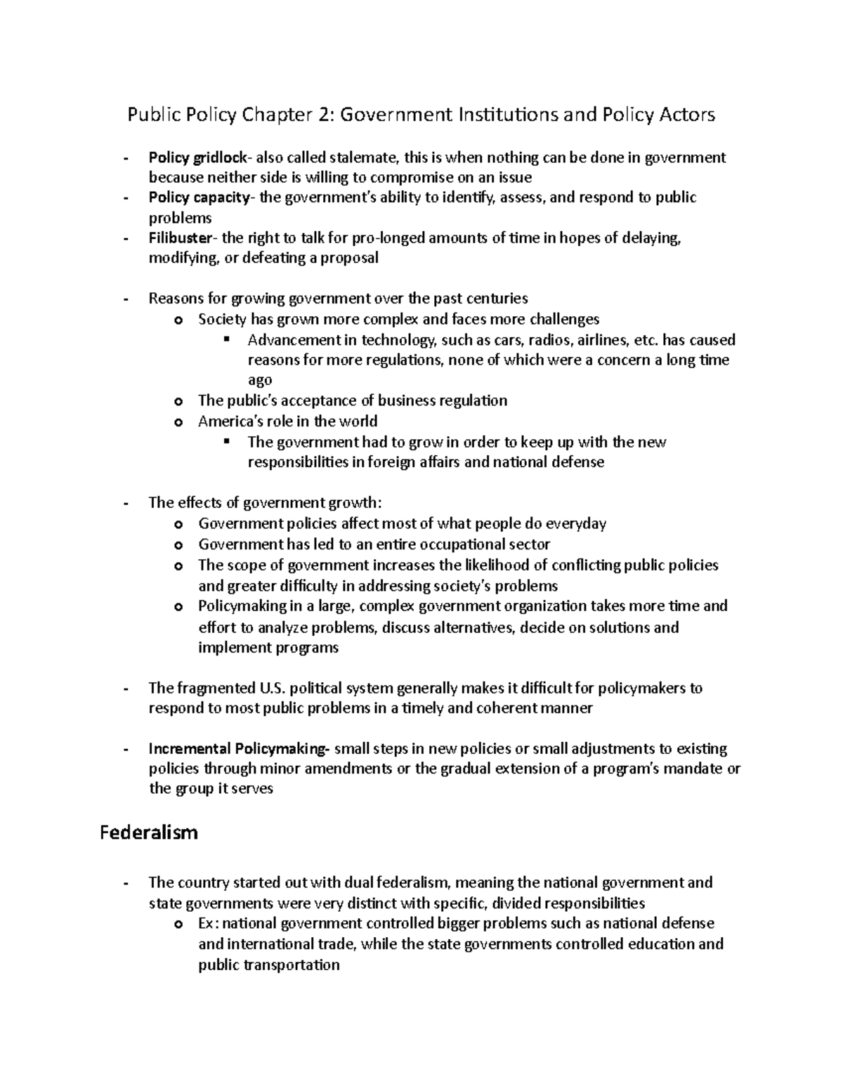 Public Policy Chapter 2 Notes - Public Policy Chapter 2: Government ...