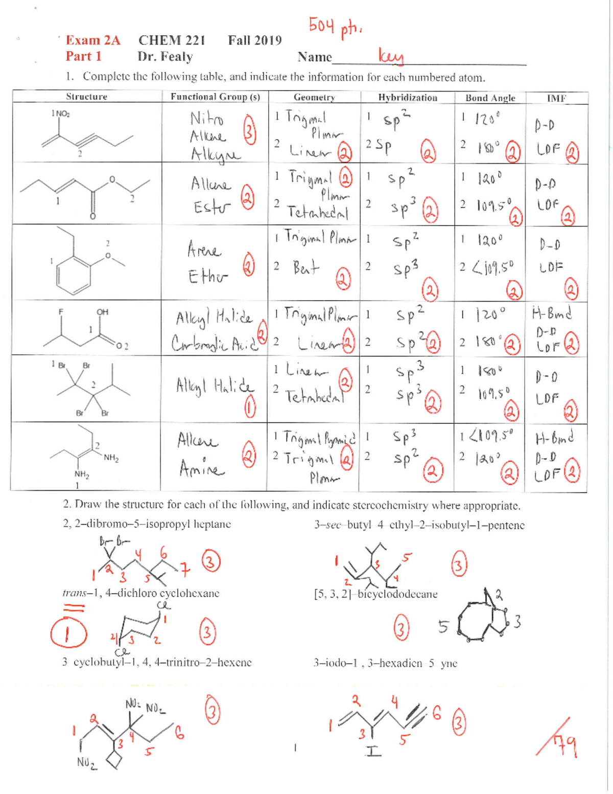 EXAM 2 key with answers to both versions - 504 ptr, Exam 2A CHEM 221 ...