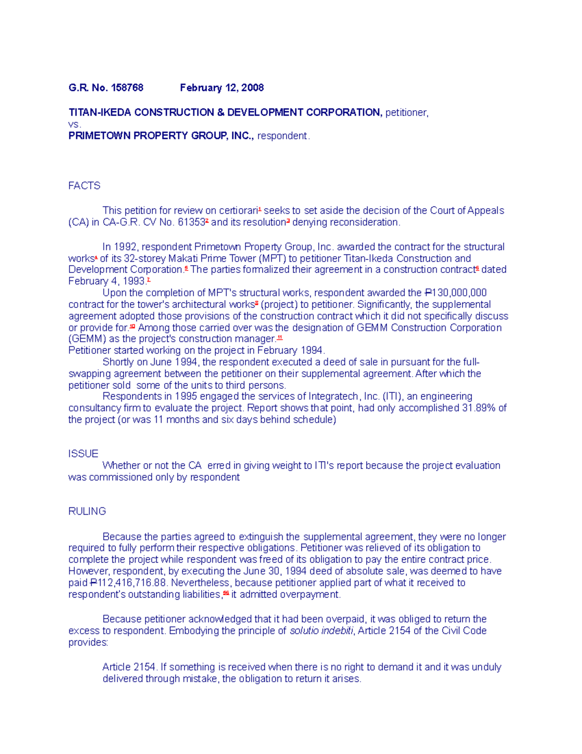 MPT - Case digest - G. No. 158768 February 12, 2008 TITAN-IKEDA ...