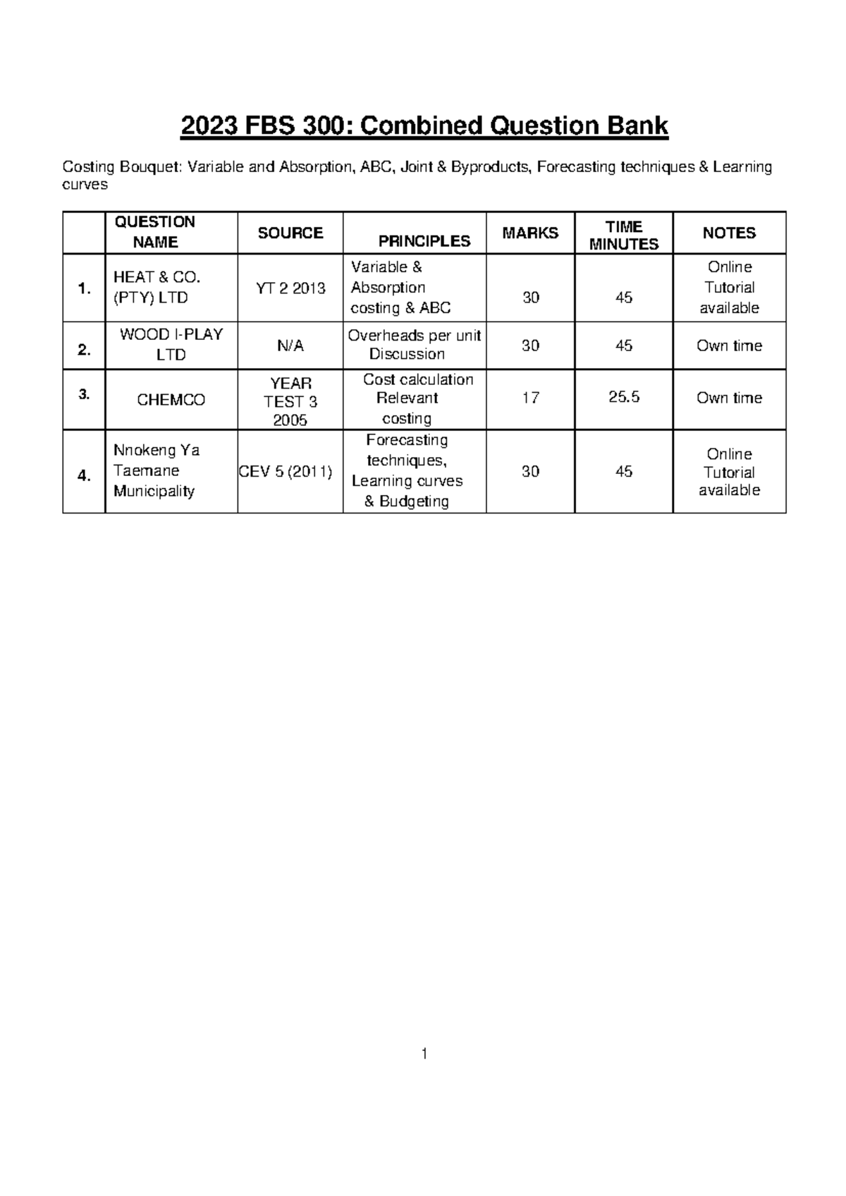 2023 FBS300 Costing Bouquet Combined Question Bank Updated - 2023 FBS ...