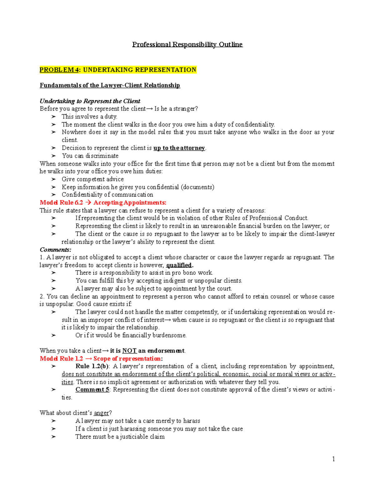 2020 professional responsibilities outline from lectures - Professional ...