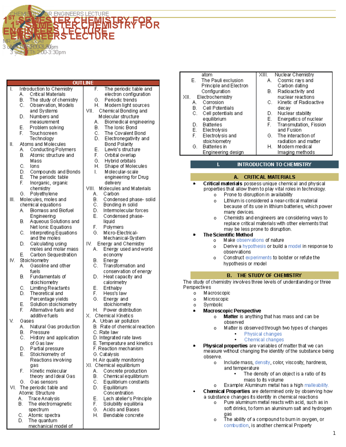 Chemical engineering for lecture - CHEMISTRY FOR ENGINEERS LECTURE ...