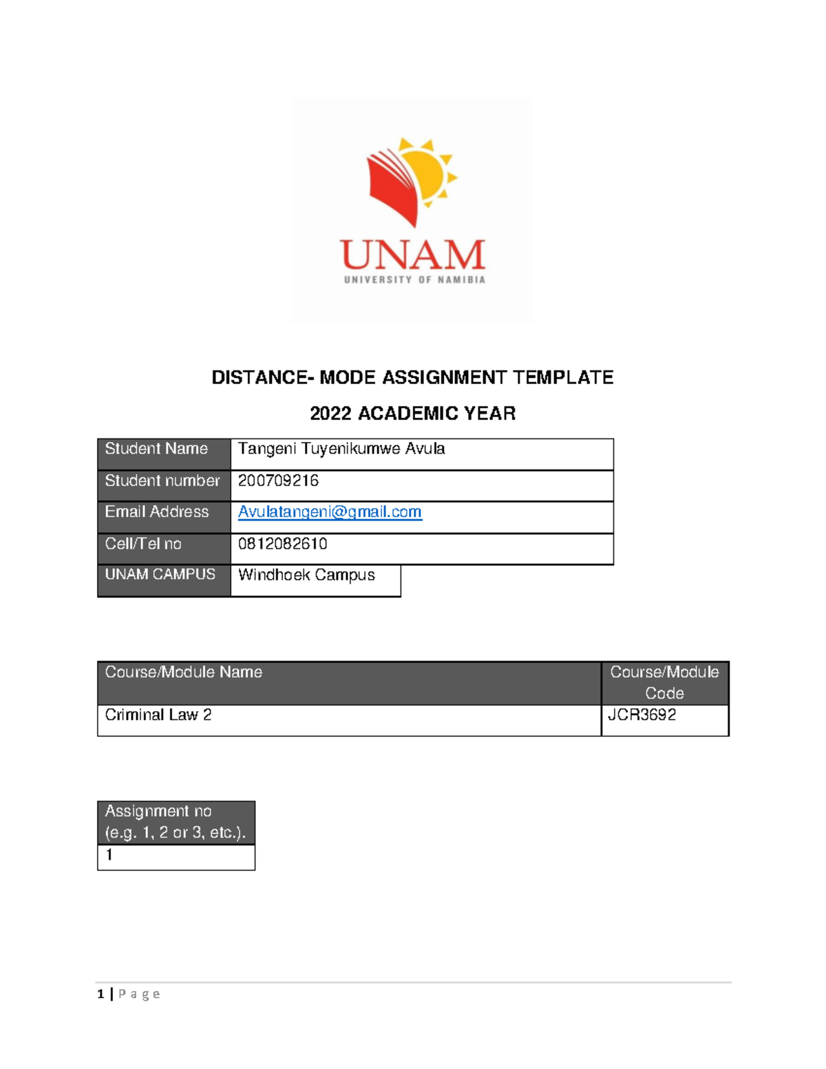 Criminal 2 upload - DISTANCE- MODE ASSIGNMENT TEMPLATE 2022 ACADEMIC ...