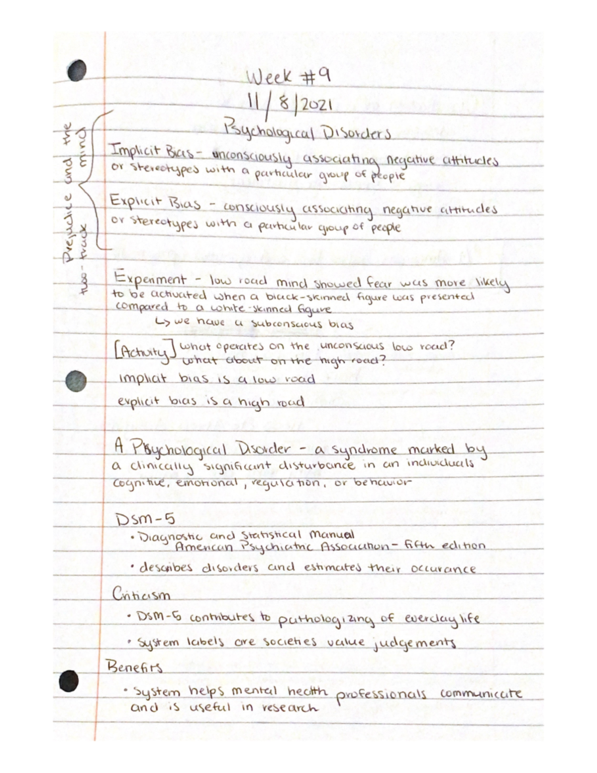 Homework Week #9 - Week 9 Psychological Disorders und Implicit or unconsciously associating ...