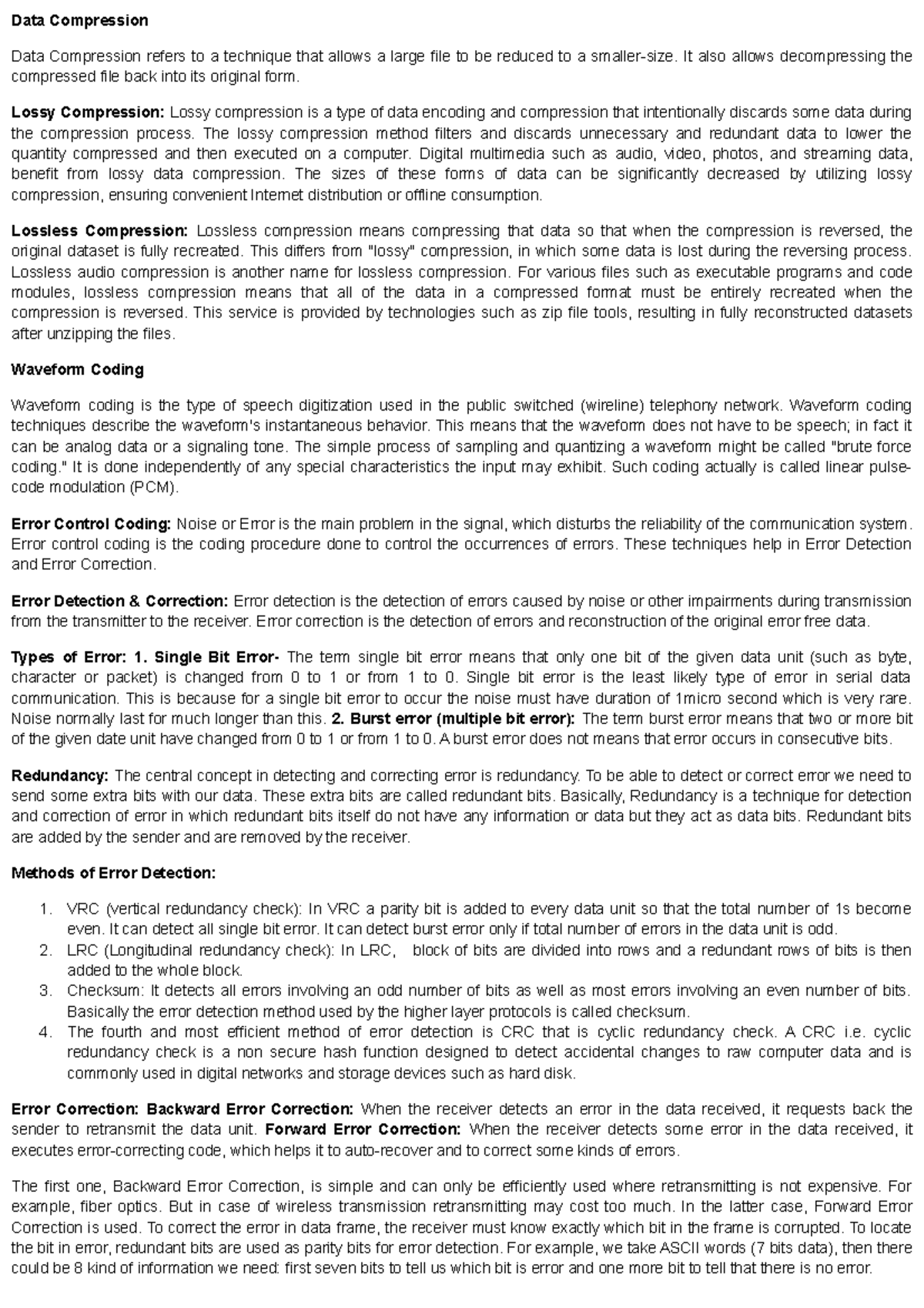 Information Theory Note - Data Compression Data Compression refers to a ...