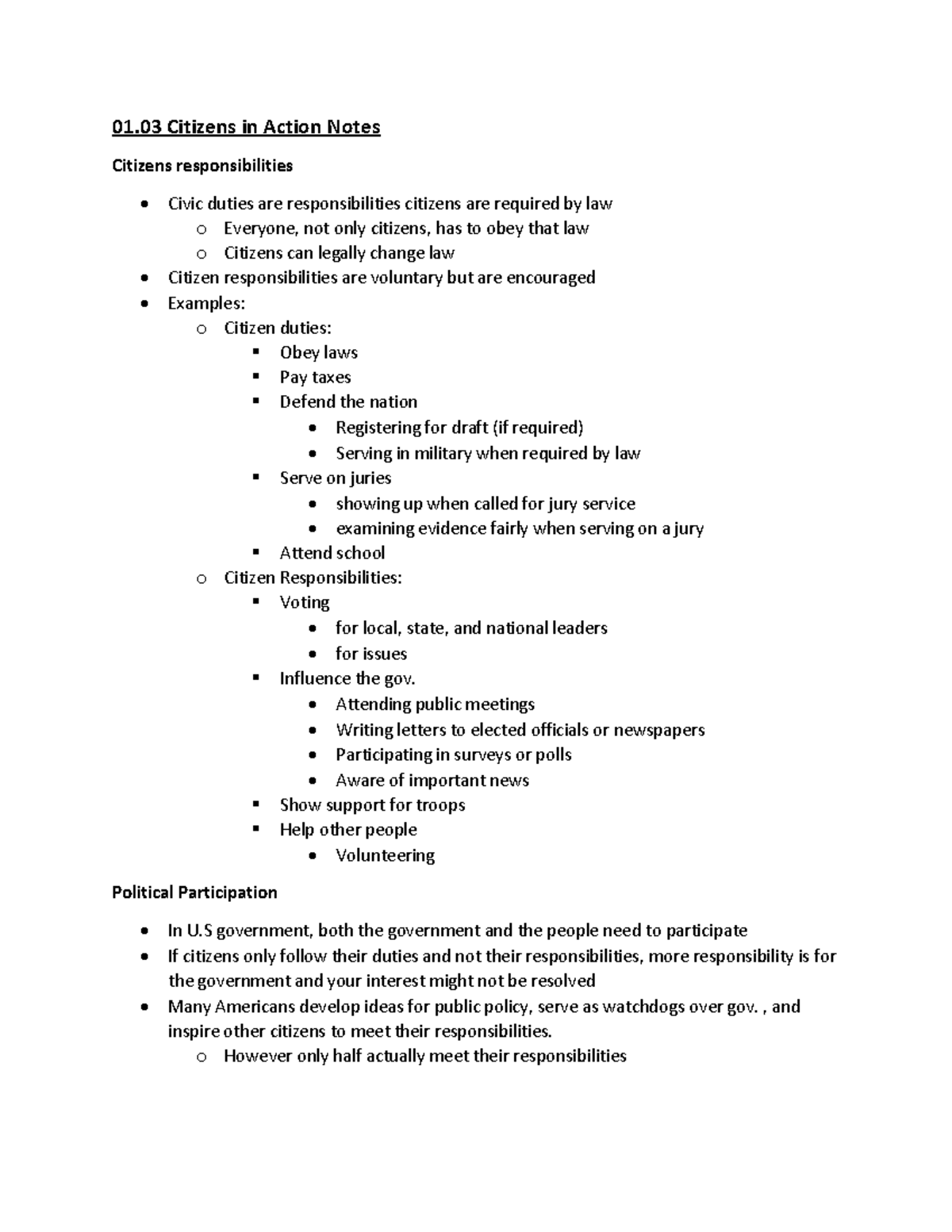 US Gov Module 1 Notes - 01 Citizens in Action Notes Citizens ...