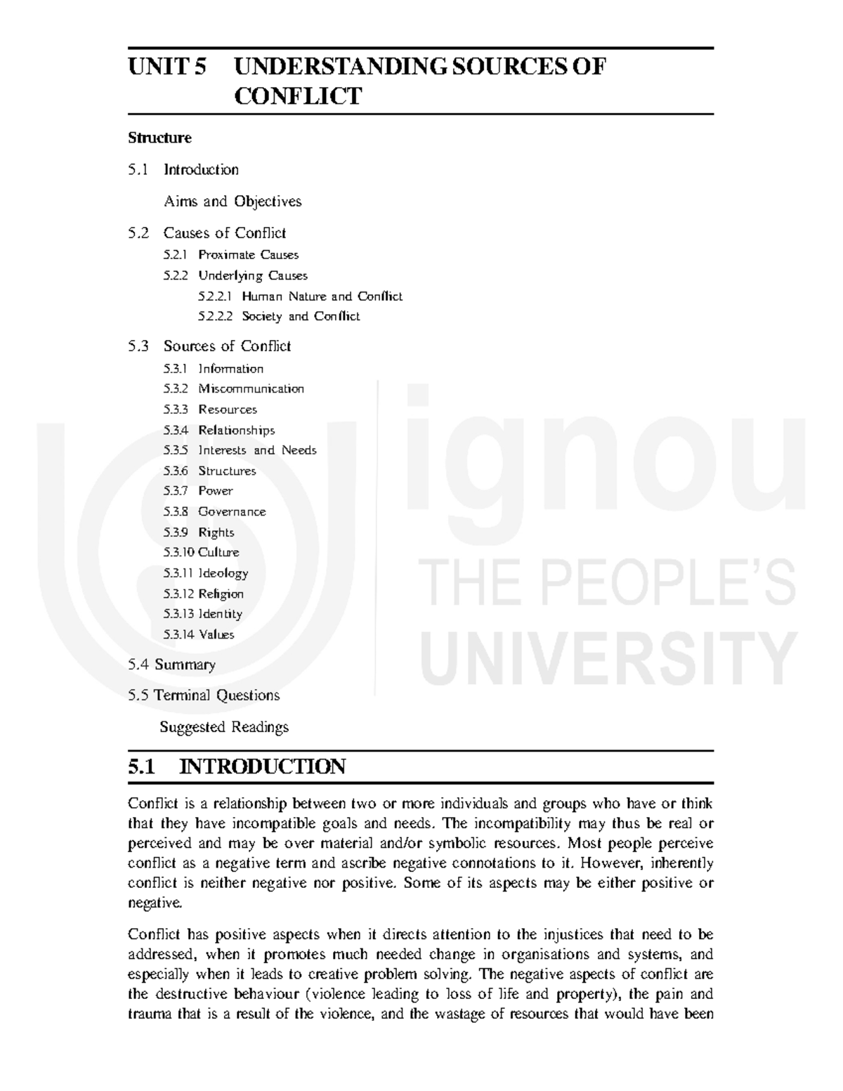 Block-2 - UNIT 5 UNDERSTANDING SOURCES OF CONFLICT Structure 5 Introduction Aims and Objectives ...