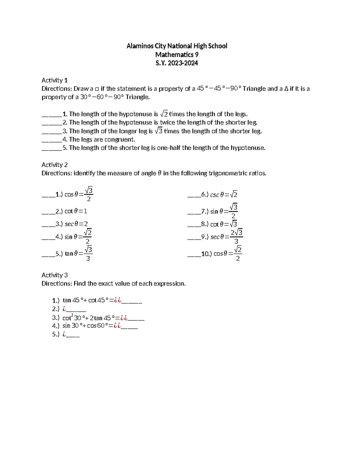 Grade 9-Activity-Sheet - Alaminos City National High School Mathematics ...