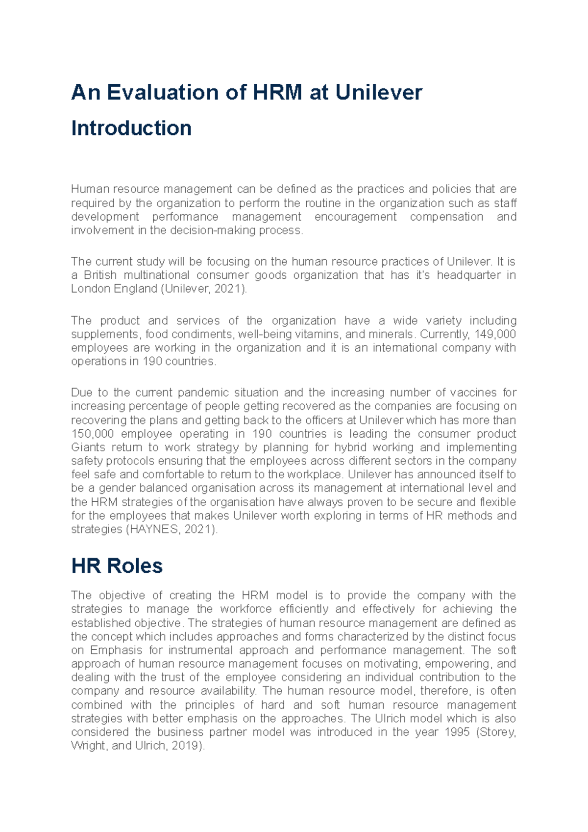 An Evaluation of HRM at Unilever - An Evaluation of HRM at Unilever ...